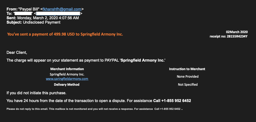 Fraudulent Email Alert - Springfield Armory